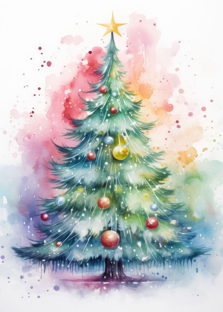 'Watercolor Christmas Tree' Poster, picture, metal print, paint by ...