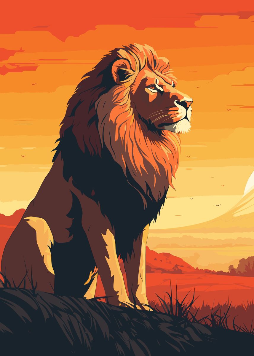 'Lion Retro ' Poster, picture, metal print, paint by SuperNova | Displate