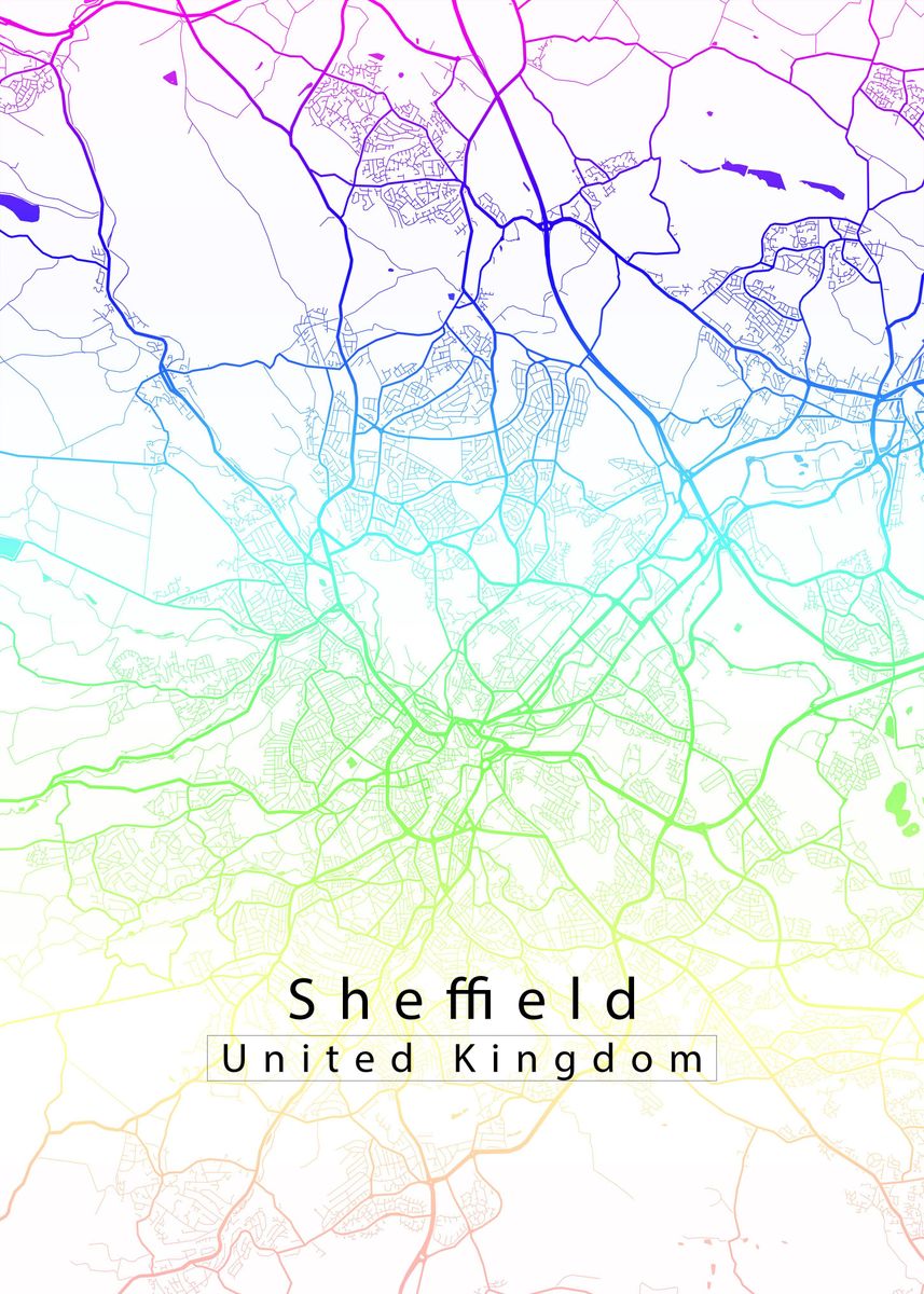 'Sheffield City Map' Poster, picture, metal print, paint by Robin ...