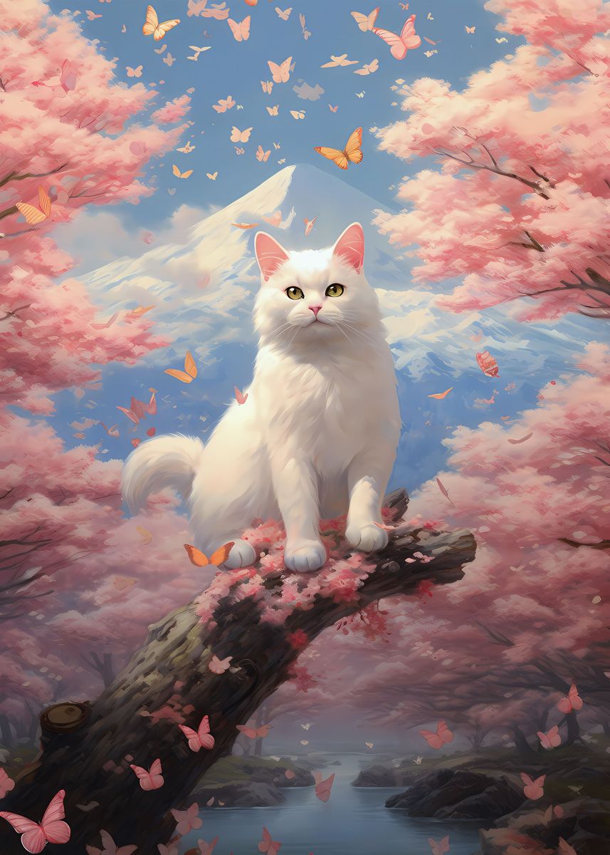 'Cute cat Fuji mount' Poster, picture, metal print, paint by Leika ...