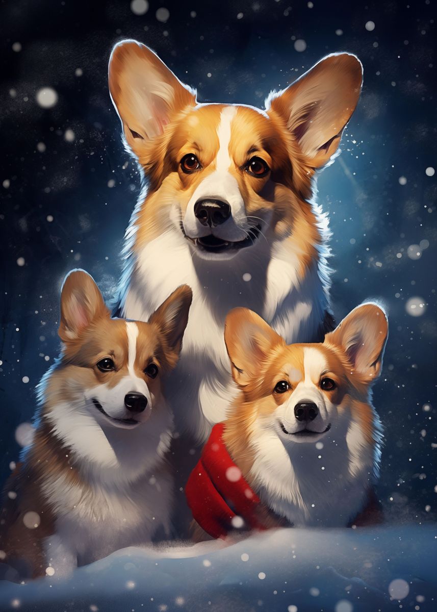 'Corgi Family Christmas' Poster, picture, metal print, paint by Anusha ...