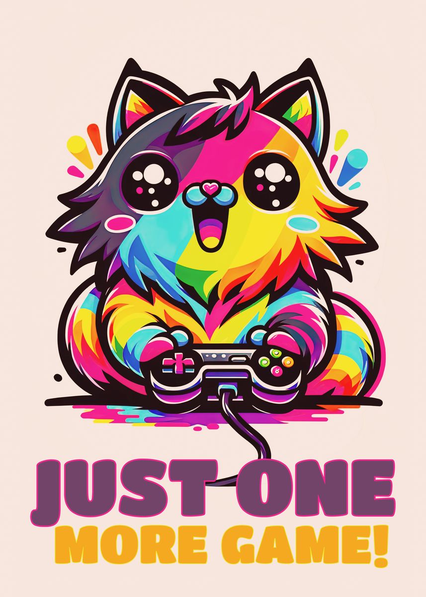 'Cat Just One More game' Poster, picture, metal print, paint by animals ...