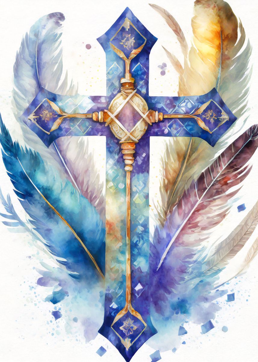 'Feather Cross vs7' Poster, picture, metal print, paint by Breann ...