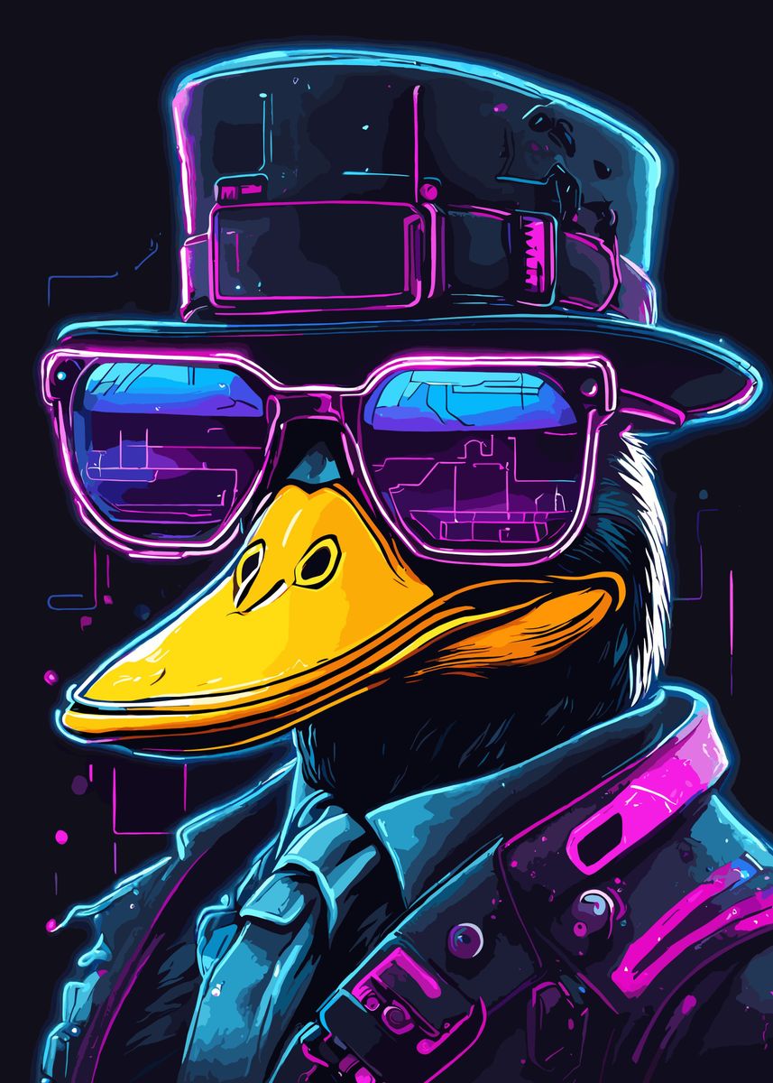 'Cool Neon Duck Cyberpunk' Poster, picture, metal print, paint by Art ...