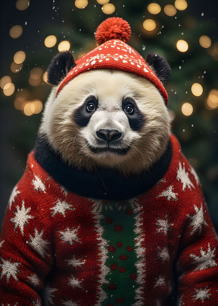 'Pandas Cozy Christmas' Poster, picture, metal print, paint by Modern ...