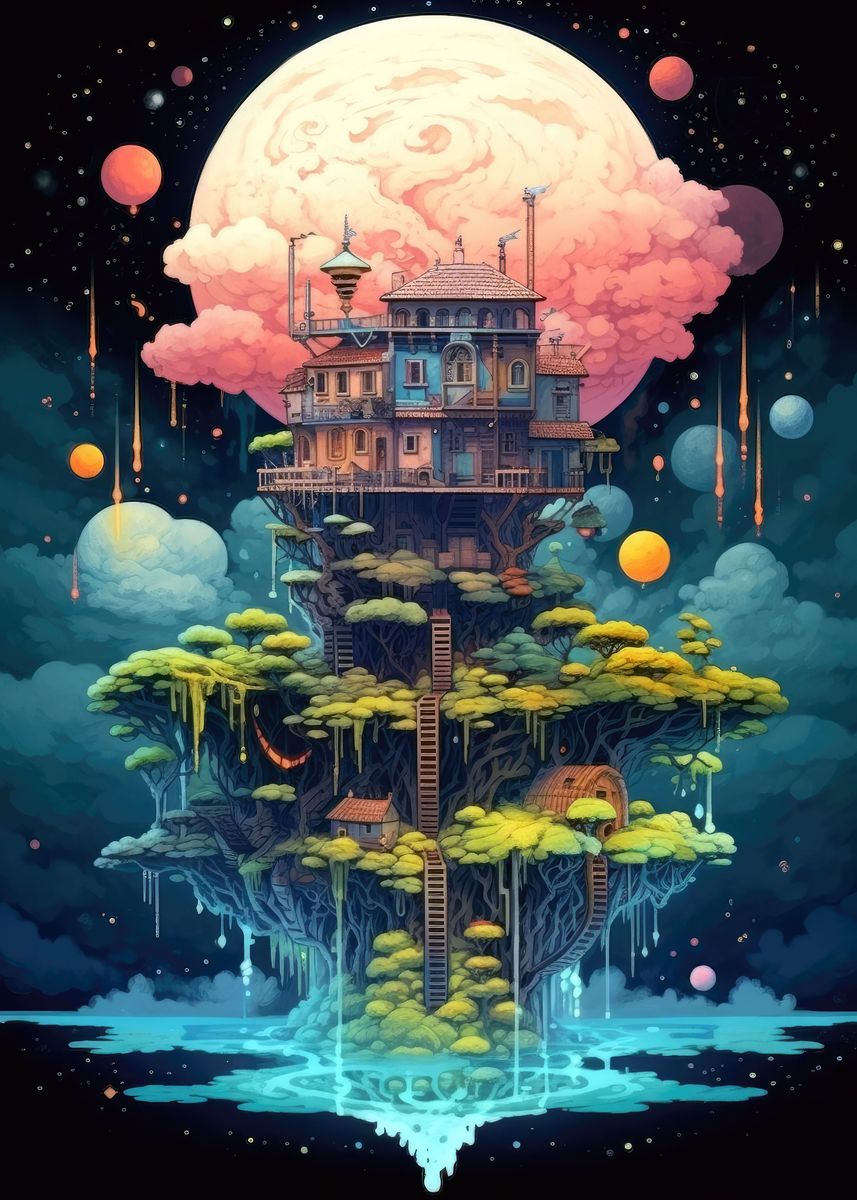 'Surreal House on the top' Poster, picture, metal print, paint by ...