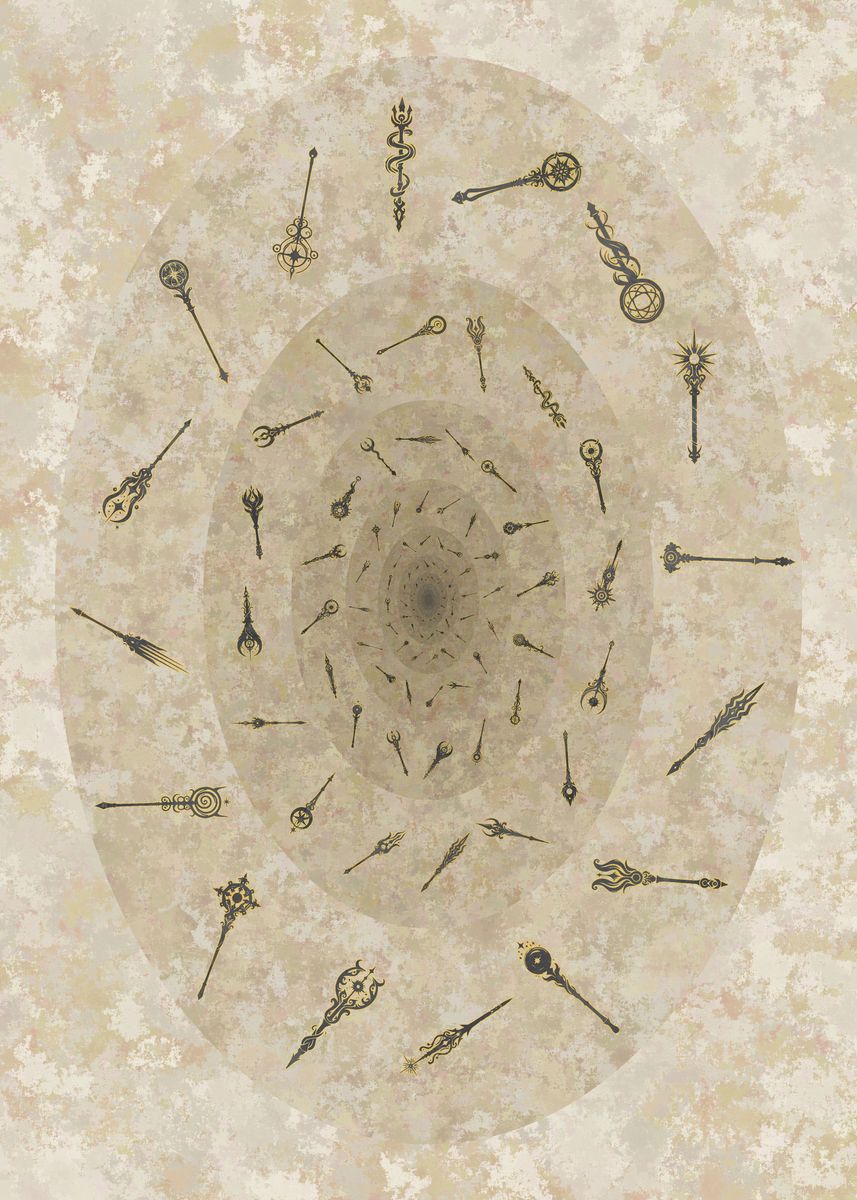 'Wizard Staves Golden Glow' Poster, picture, metal print, paint by ...