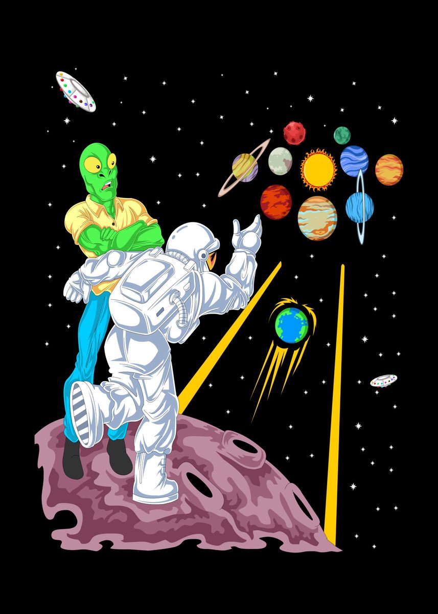 'bowling astronaut alien' Poster, picture, metal print, paint by Yacoub ...