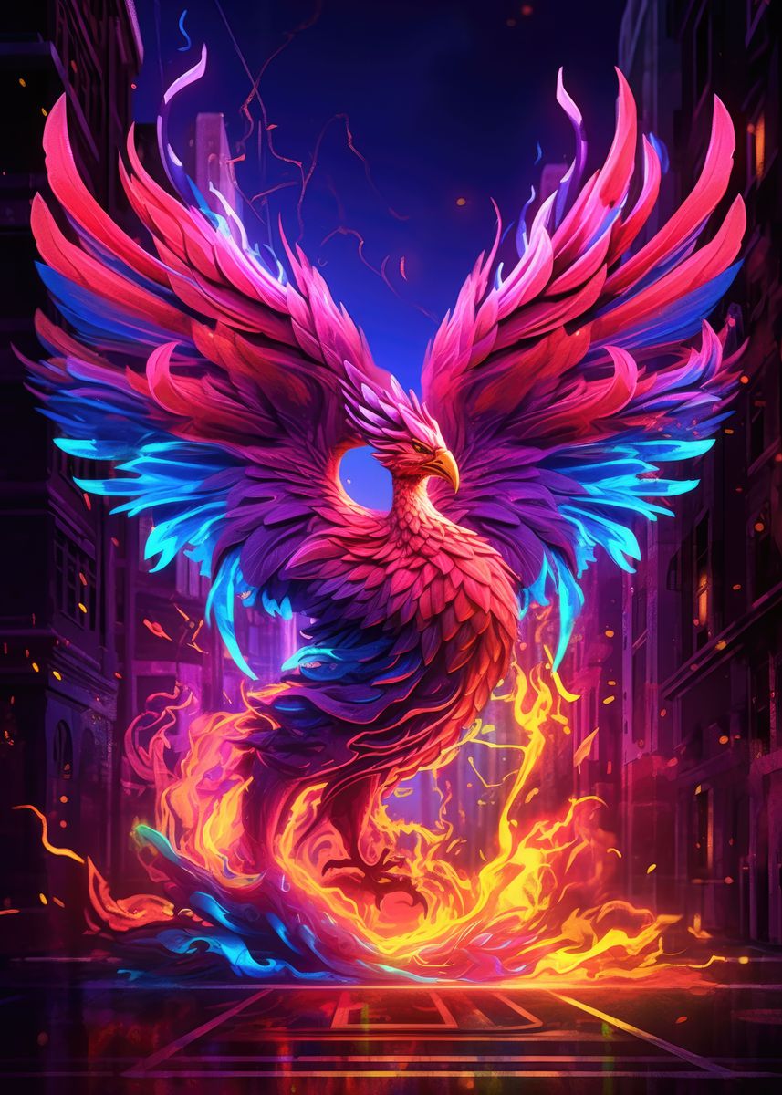 'Phoenix Neon' Poster, picture, metal print, paint by Stylianos ...