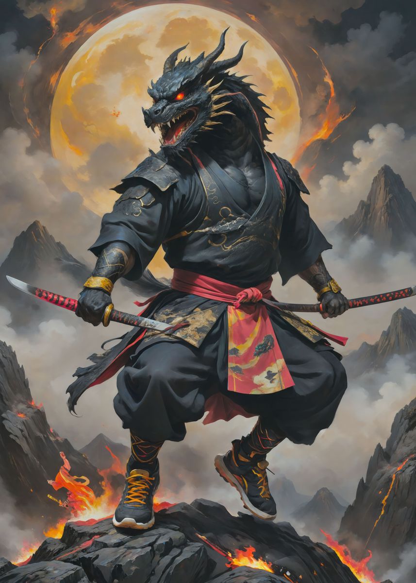 'Dragon samurai warrior' Poster, picture, metal print, paint by Ji wong ...