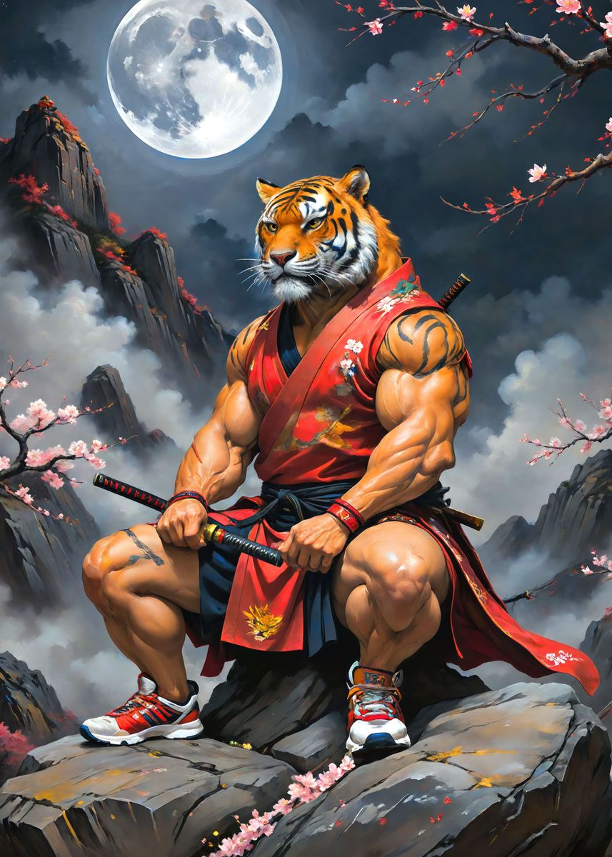 'Tiger samurai painting' Poster, picture, metal print, paint by Ji wong ...