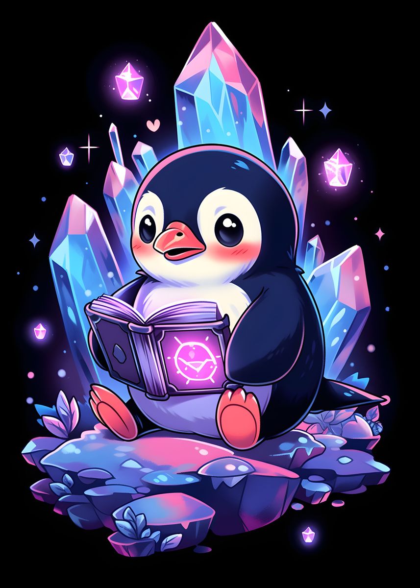 'Crystal Penguin Reader' Poster, picture, metal print, paint by ...