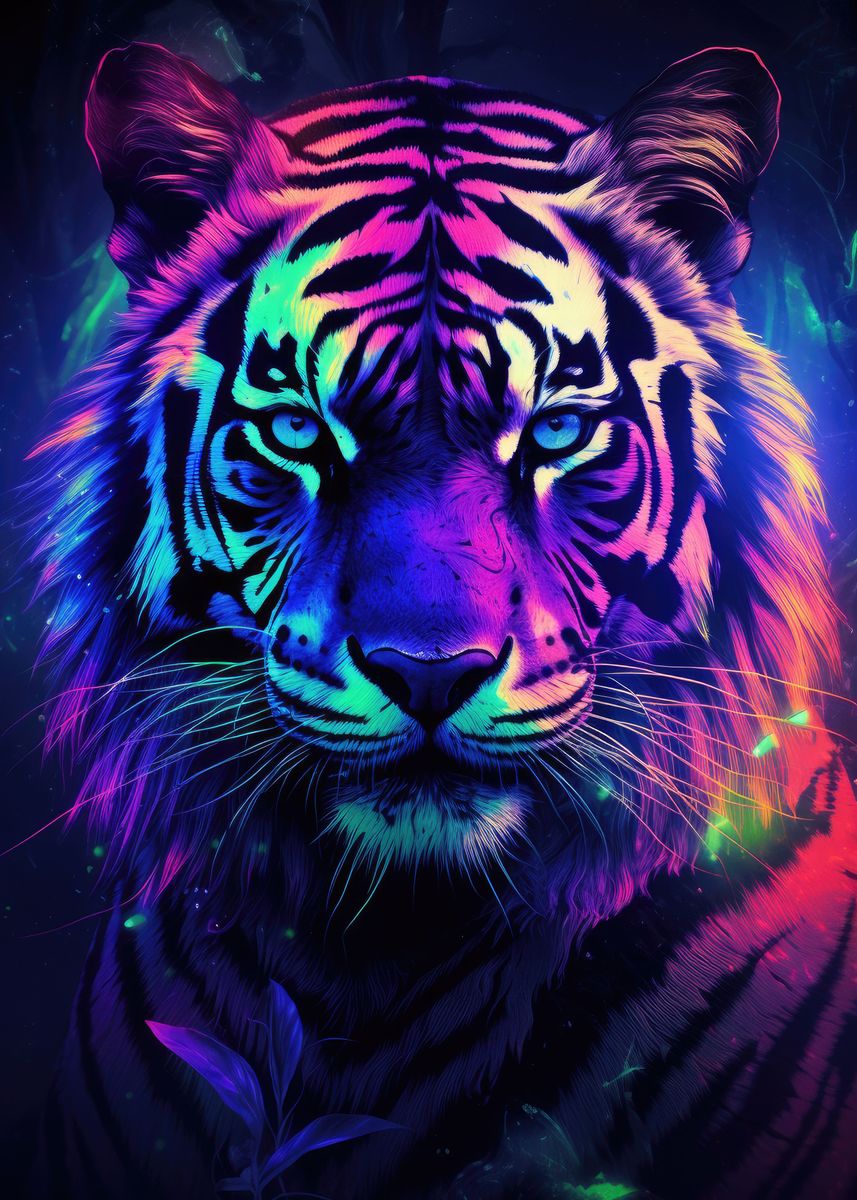 'Neon Tiger Portrait' Poster, picture, metal print, paint by GLITCHED ...