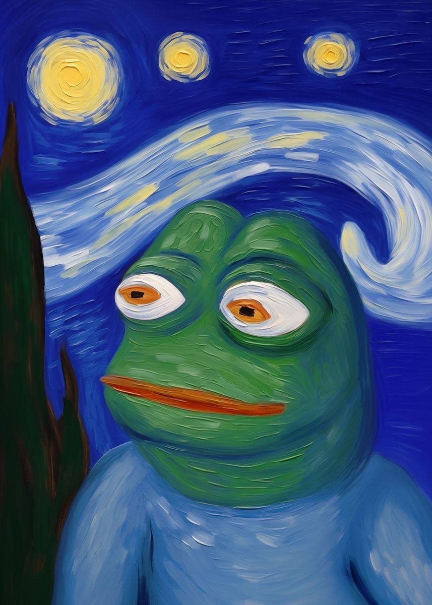 'Pepe The Frog Starry Night' Poster, picture, metal print, paint by ...