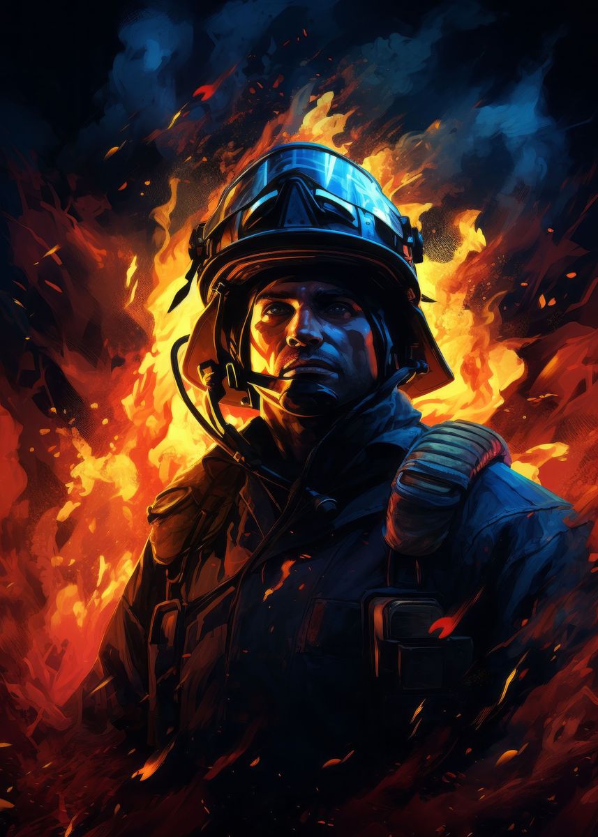 'Firefighter Flame' Poster, picture, metal print, paint by Alisson ...