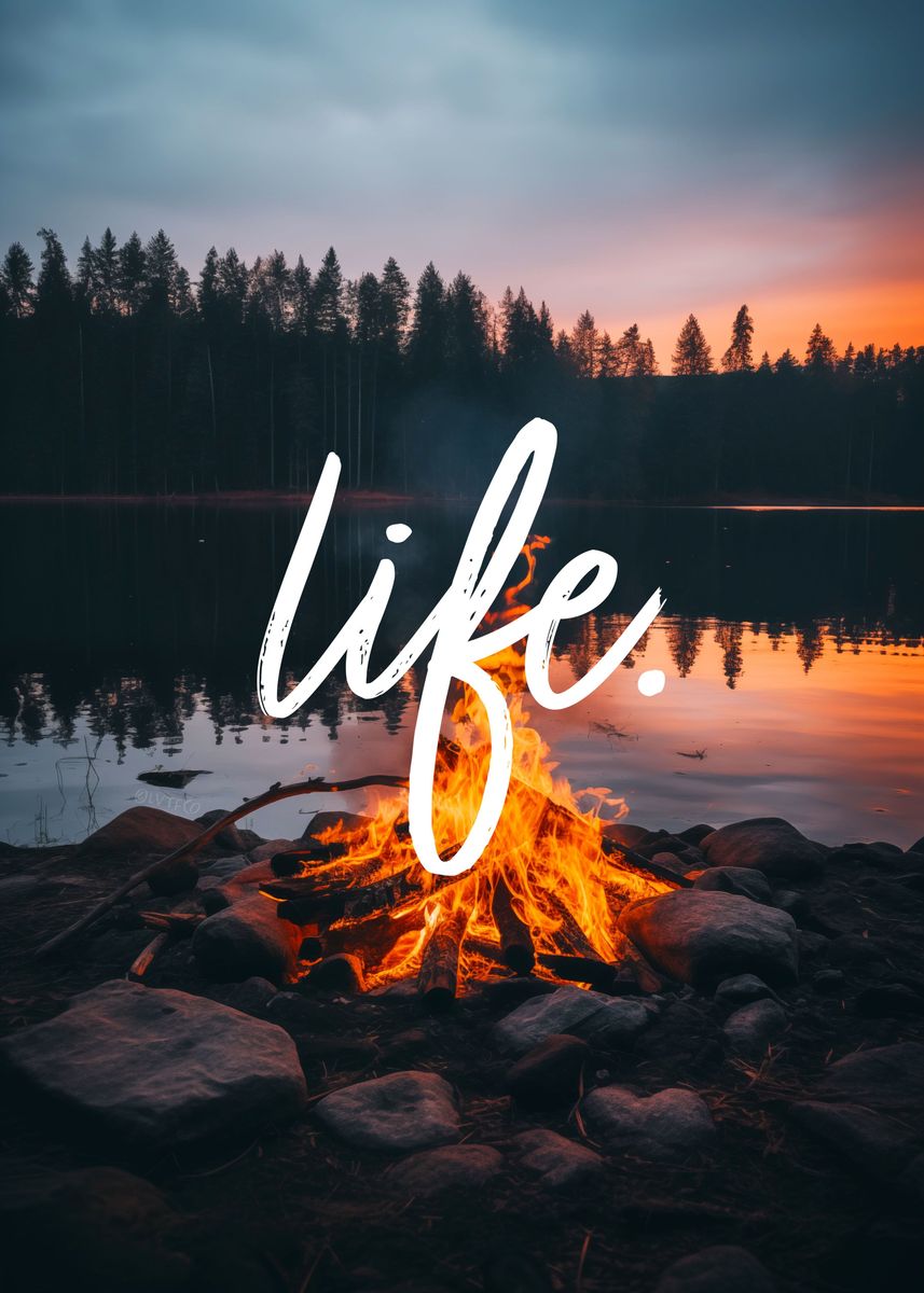 'Lake Campfire Inspiration' Poster, picture, metal print, paint by ...