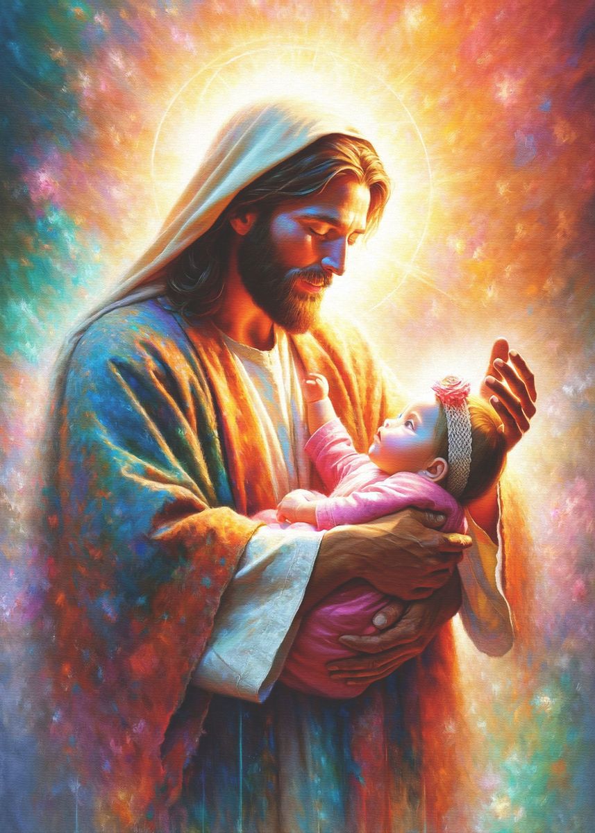 'Jesus holding Girl Baby' Poster, picture, metal print, paint by ...