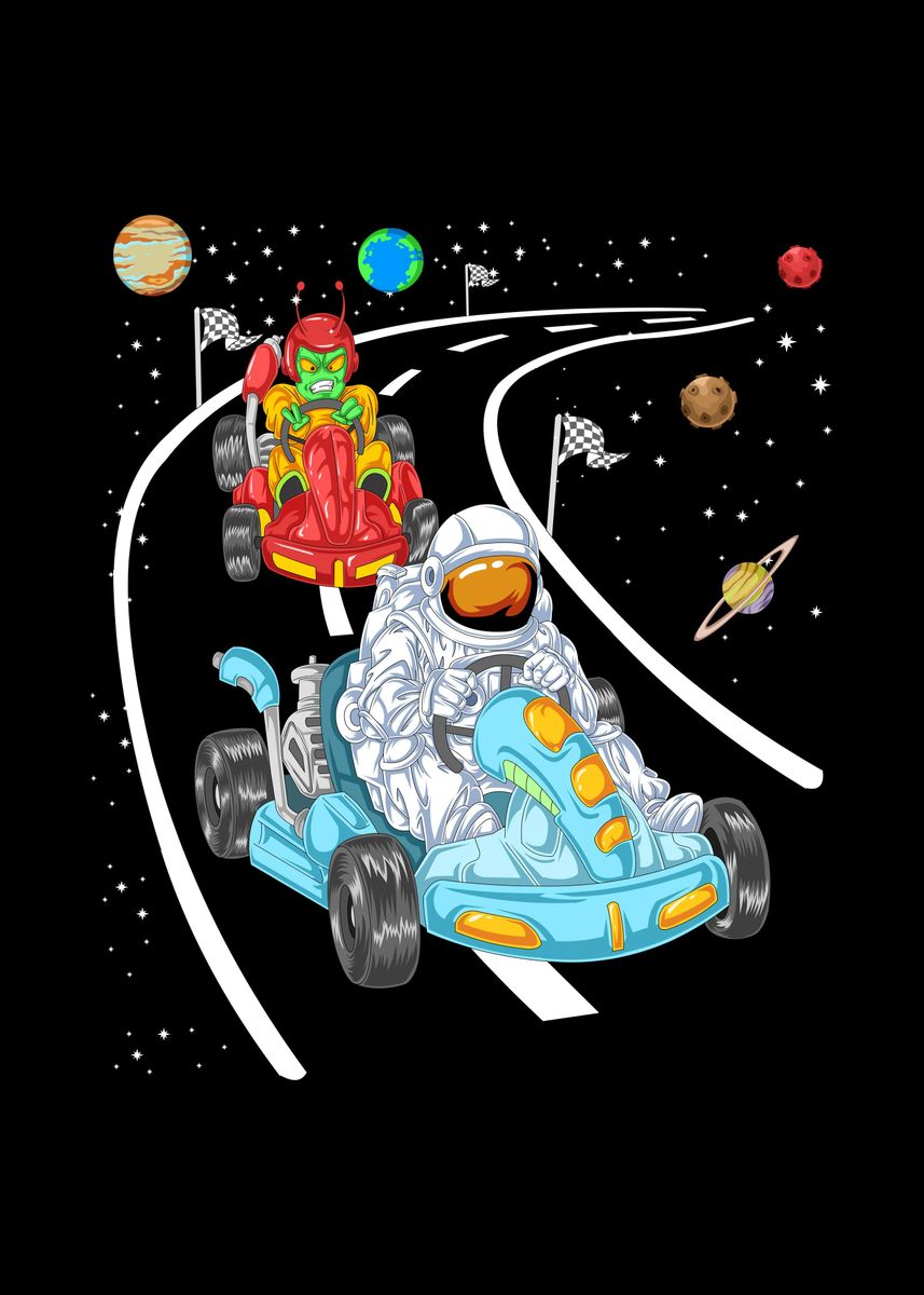 'astronaut and alien racing' Poster, picture, metal print, paint by ...