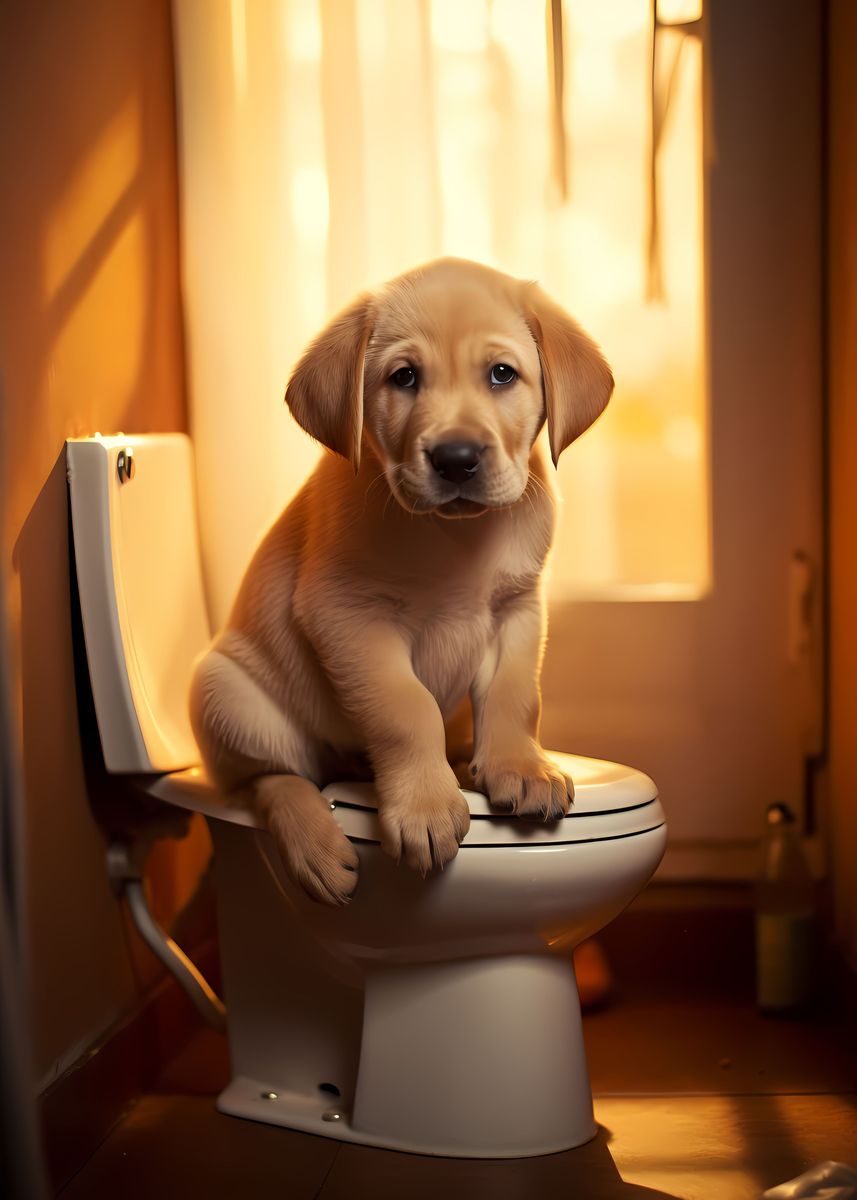 'Labrador Retriever Toilet' Poster, picture, metal print, paint by ...