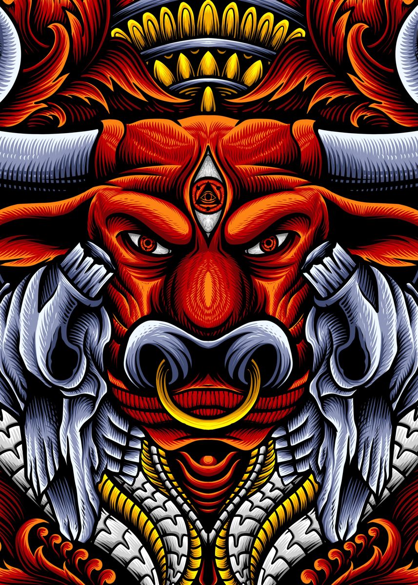 'red bull head' Poster, picture, metal print, paint by Arfan Artd ...