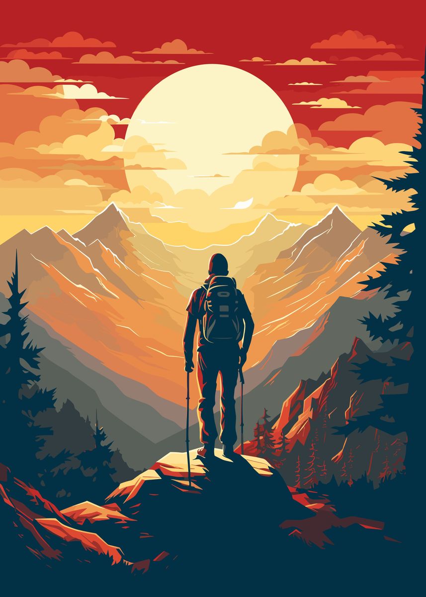 'Vintage Hiking' Poster, picture, metal print, paint by Mesh | Displate