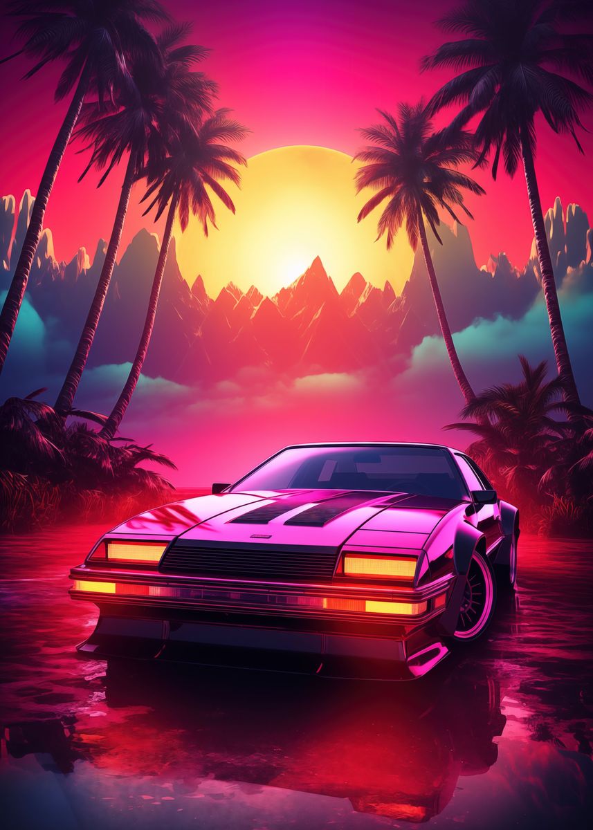 'Retro Synthwave Car' Poster, picture, metal print, paint by ...