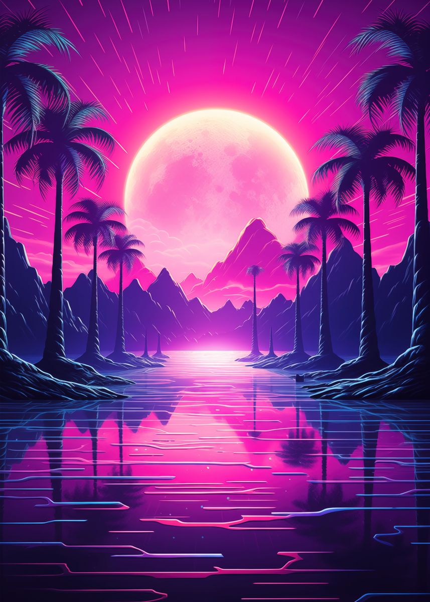 'Midnight Retro Mirage' Poster, picture, metal print, paint by ...