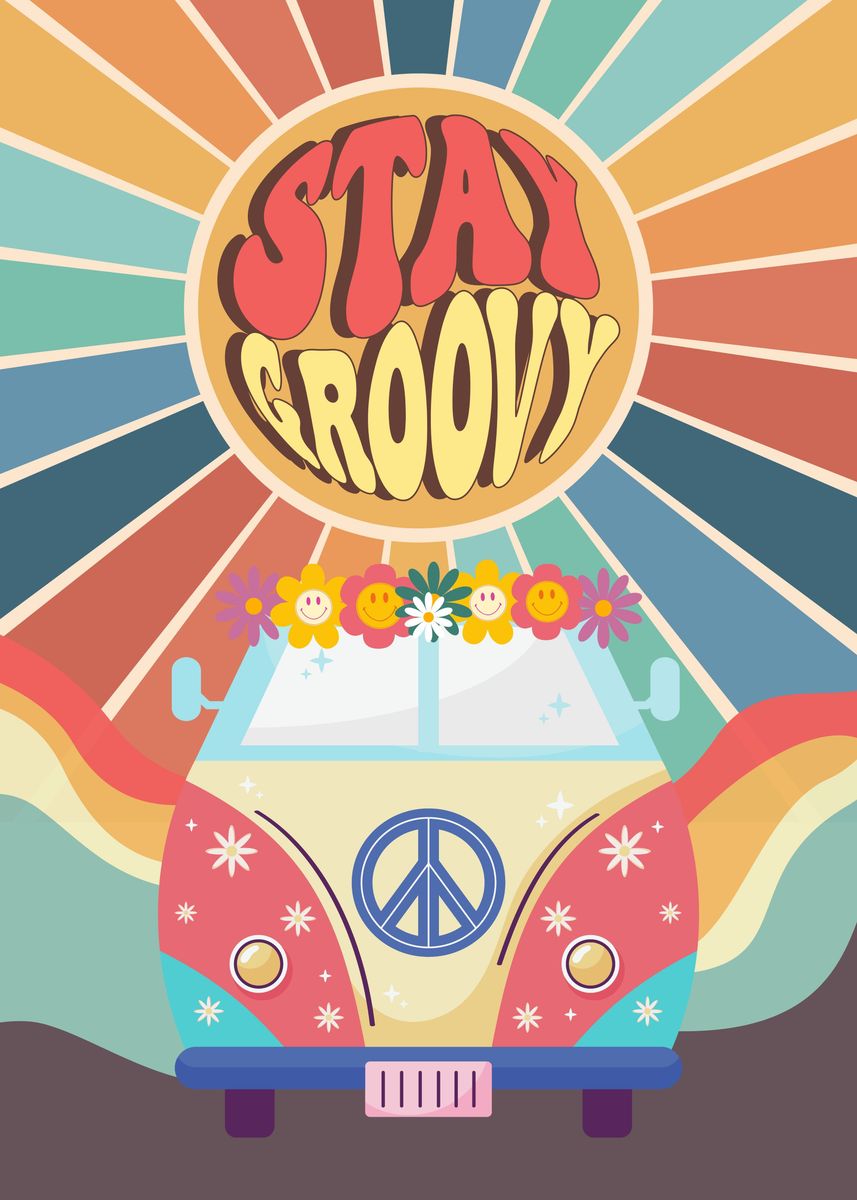 'Stay Groovy Retro Van ' Poster, picture, metal print, paint by Sarah ...