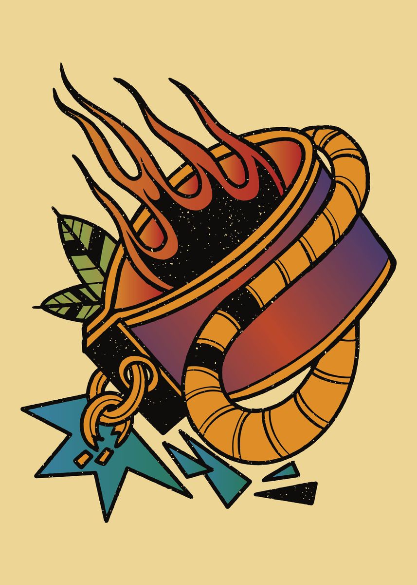 'Fire Handcuffs Tattoo' Poster, picture, metal print, paint by Adam ...