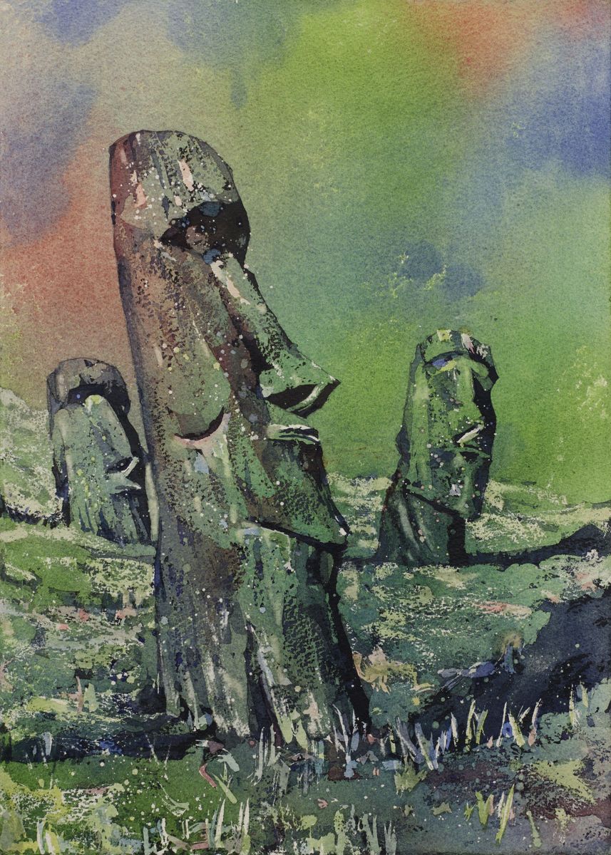 'Easter Island Moai head' Poster, picture, metal print, paint by Ryan ...