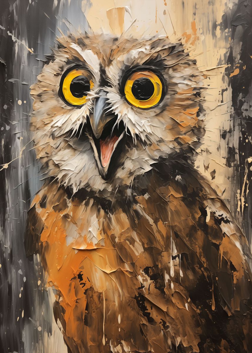 'Surprise Owl Funny' Poster, picture, metal print, paint by Davia ...