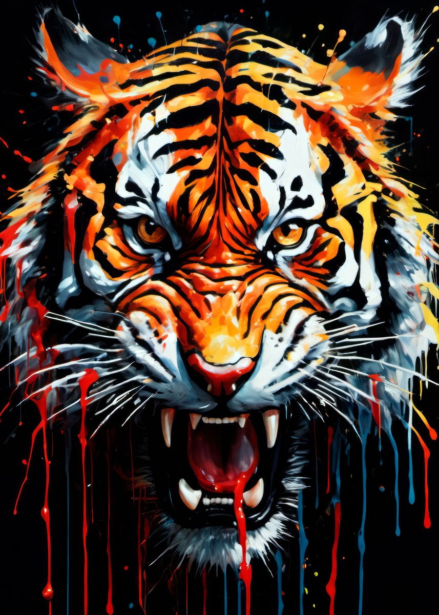 'dripping paint tiger art ' Poster, picture, metal print, paint by mk ...