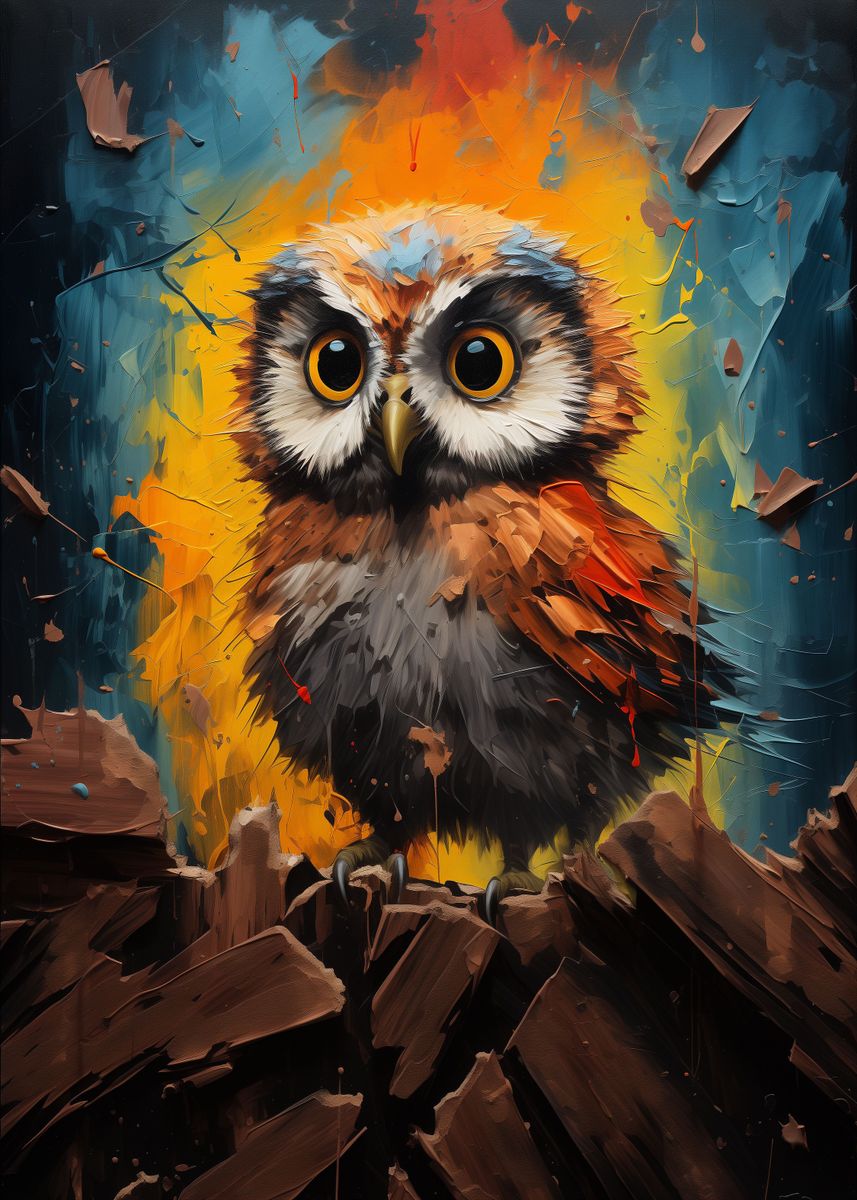 'Colorful Owl Galaxy Funny' Poster, picture, metal print, paint by ...