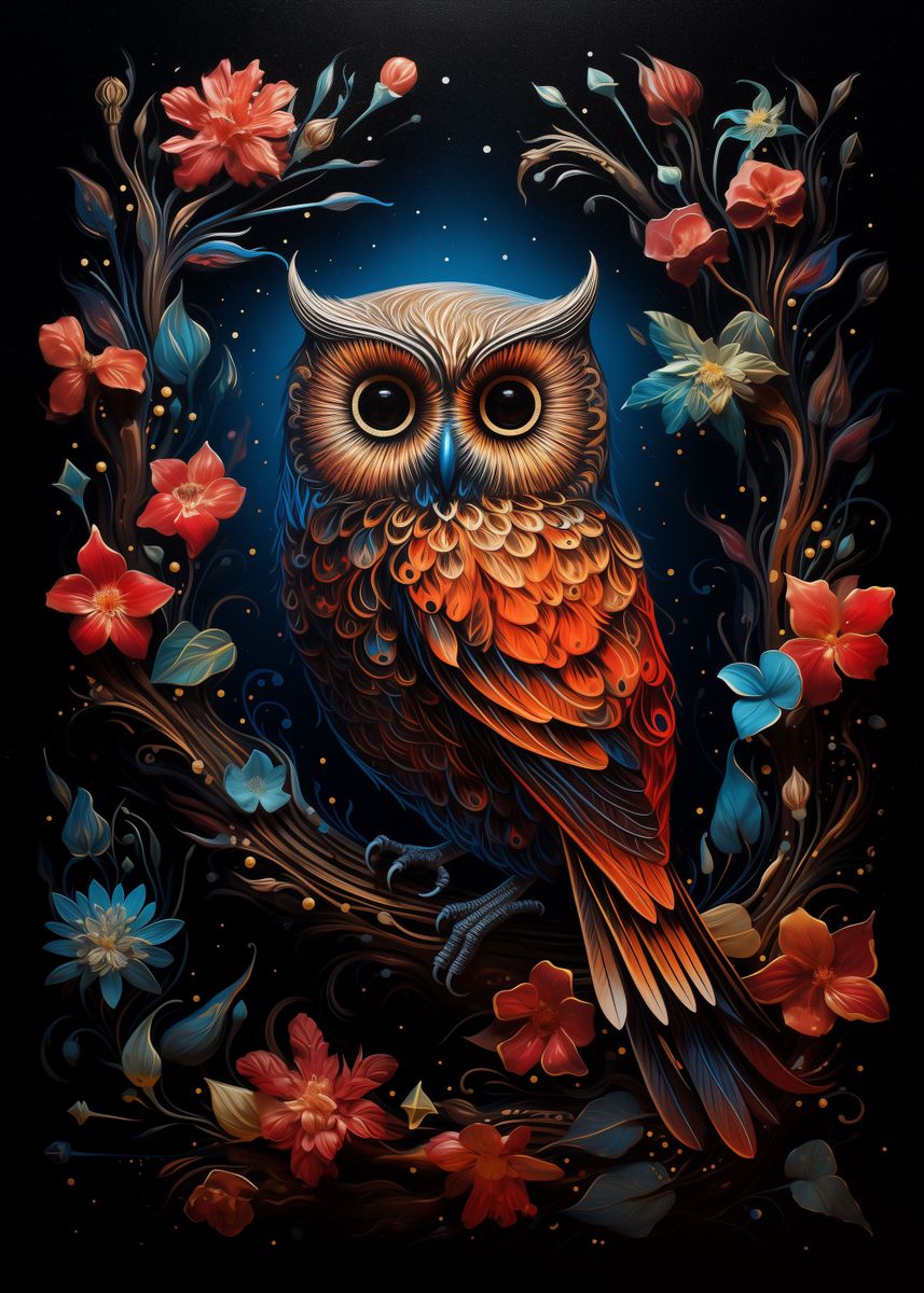'Colorfull Owl Flower' Poster, picture, metal print, paint by Davia ...