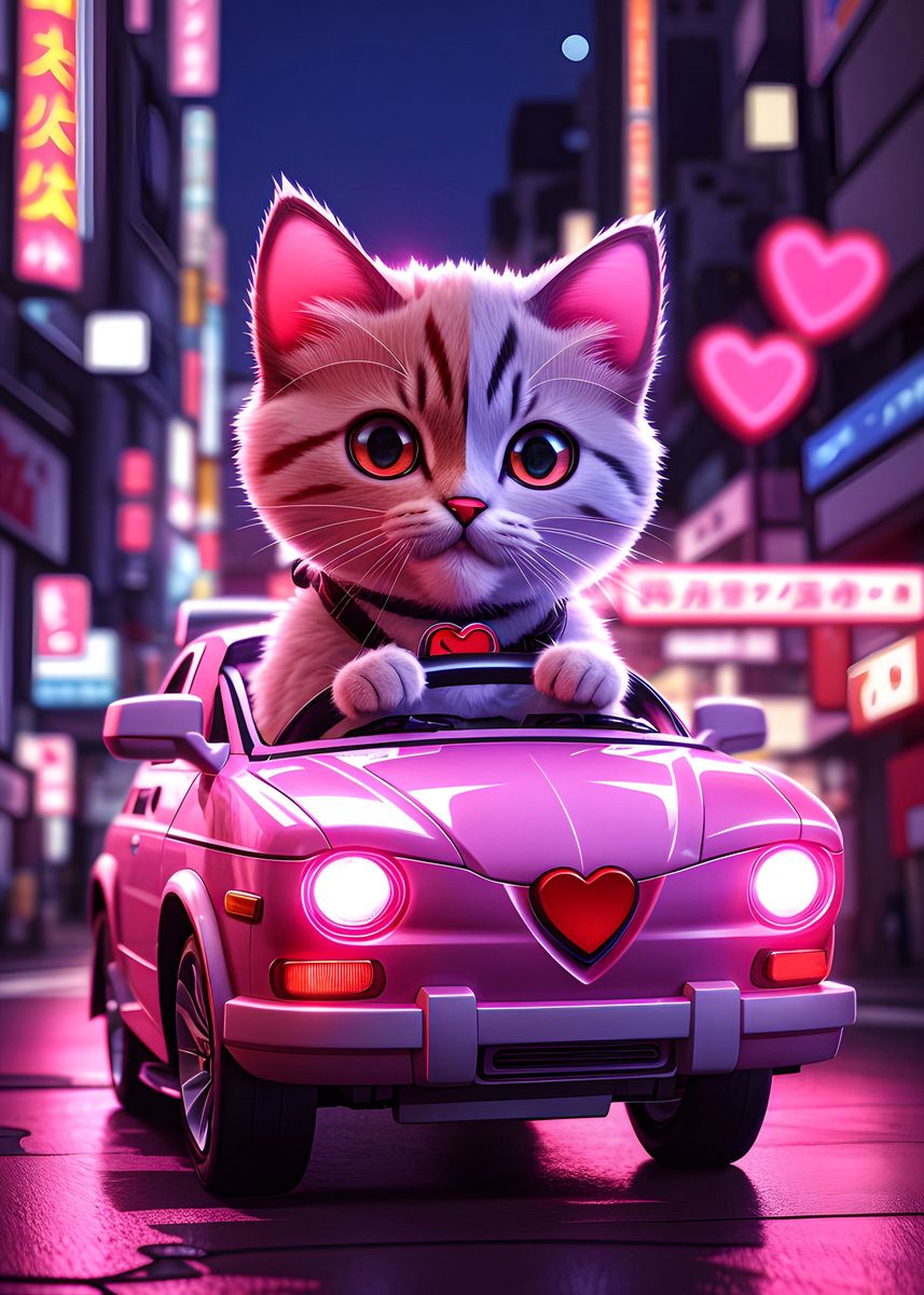 'Colorful Neon Cat' Poster, picture, metal print, paint by Floty Loty ...