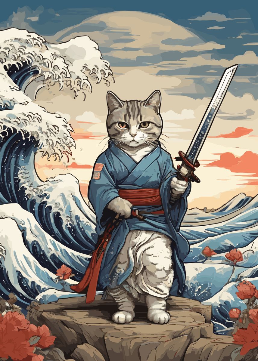 'Samurai Cat' Poster, picture, metal print, paint by Vicky Hanggara ...