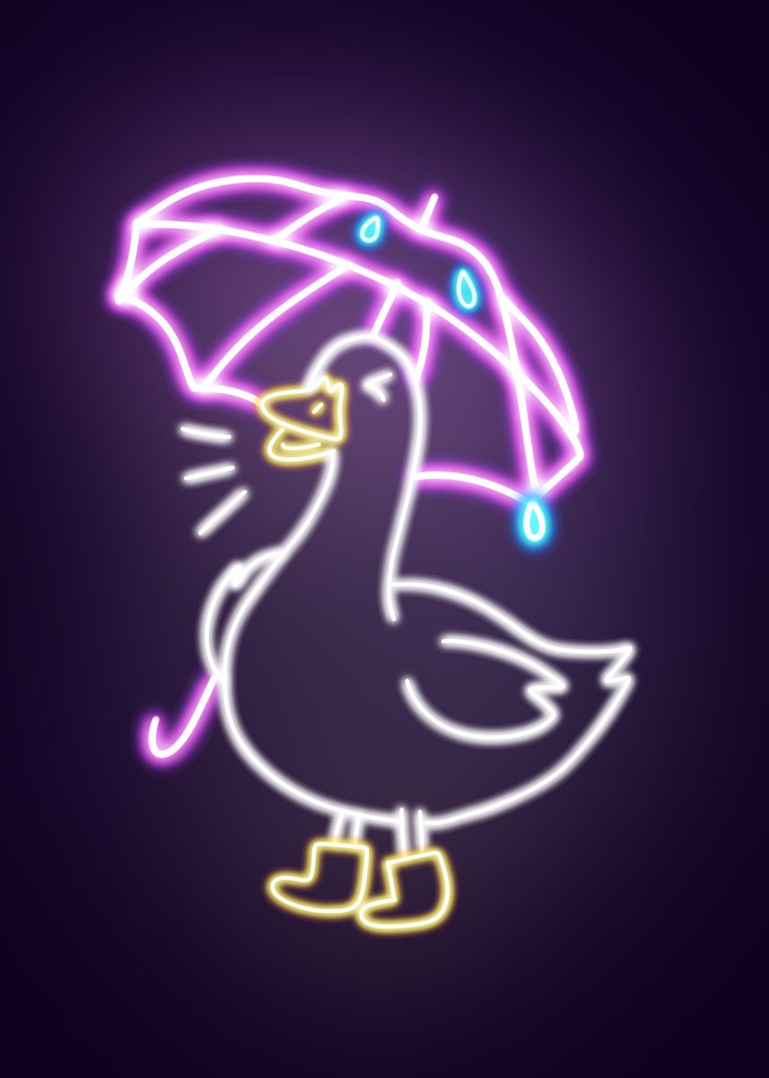 'Neon Duck with Umbrella' Poster, picture, metal print, paint by ...
