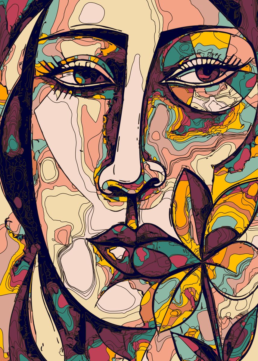 'Geometric Woman Face 5' Poster, picture, metal print, paint by 1x ...