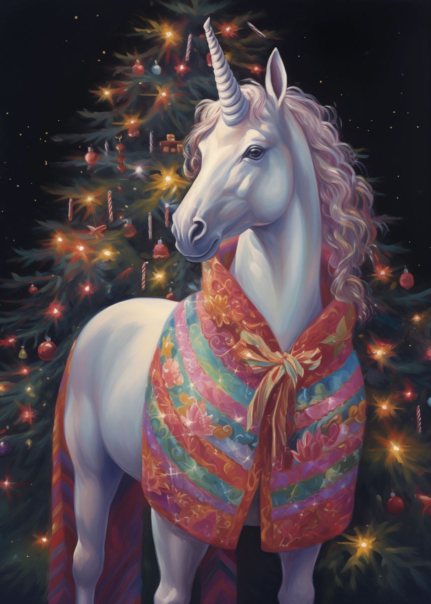 'Xmas Fantasic Unicorn' Poster, picture, metal print, paint by Teddy Studio | Displate