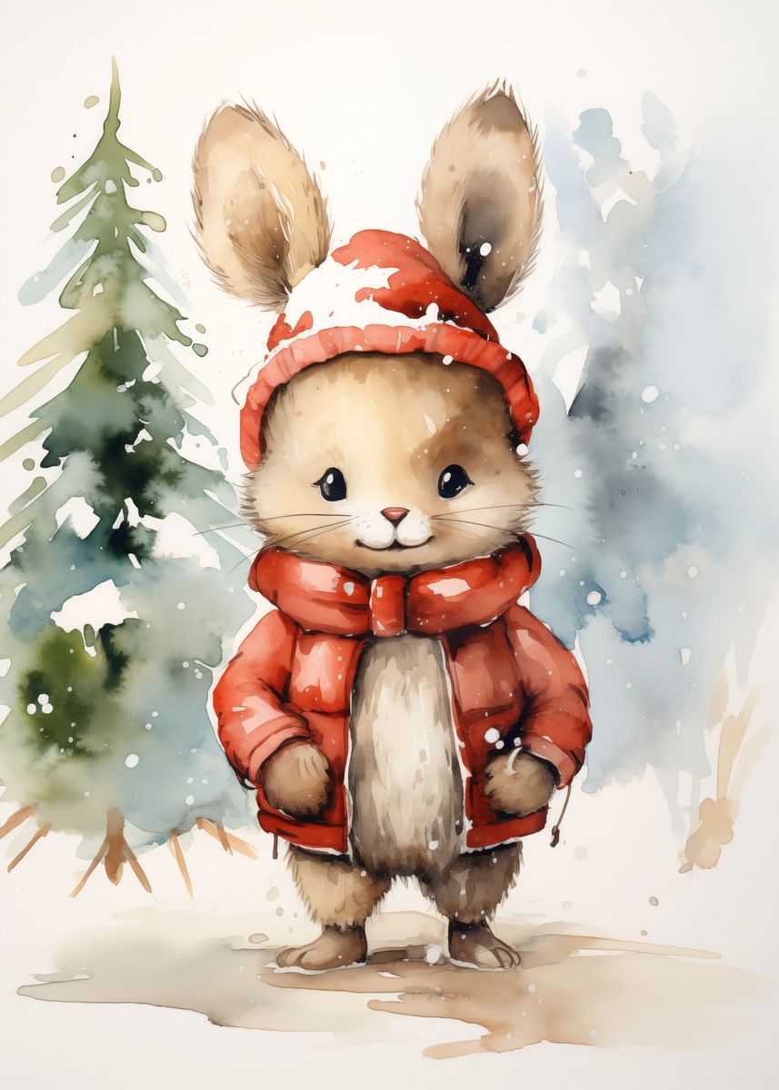 'Cute Rabbit Xmas Season' Poster, picture, metal print, paint by ...