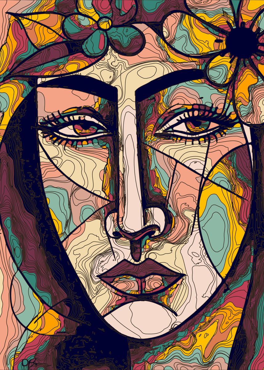 'Geometric Woman Face 7' Poster, picture, metal print, paint by 1x ...