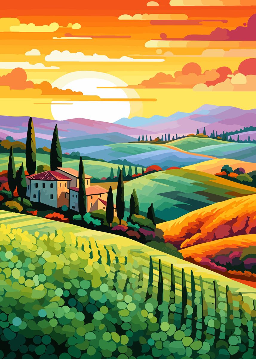 'Tuscany Italy Sunset' Poster, picture, metal print, paint by LVTFCO ...