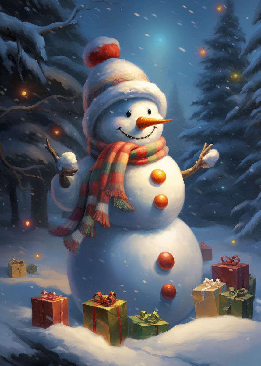 'Cute Snowman Christmas' Poster, picture, metal print, paint by Teddy ...