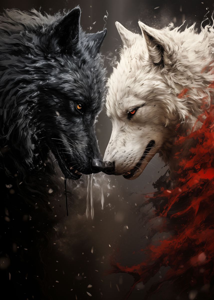'two wolves fighting' Poster, picture, metal print, paint by Adel S ...
