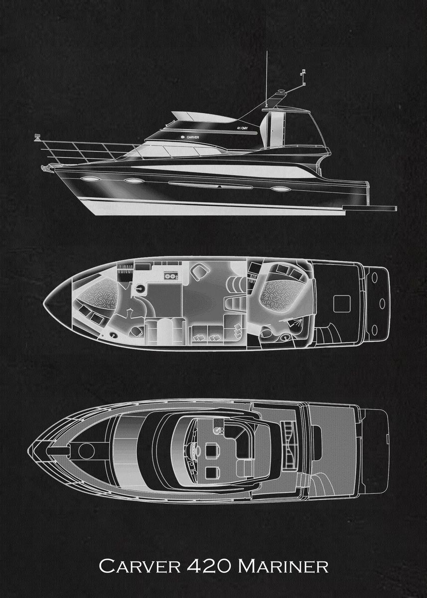 'Carver 420 Mariner' Poster, picture, metal print, paint by Blueprint ...