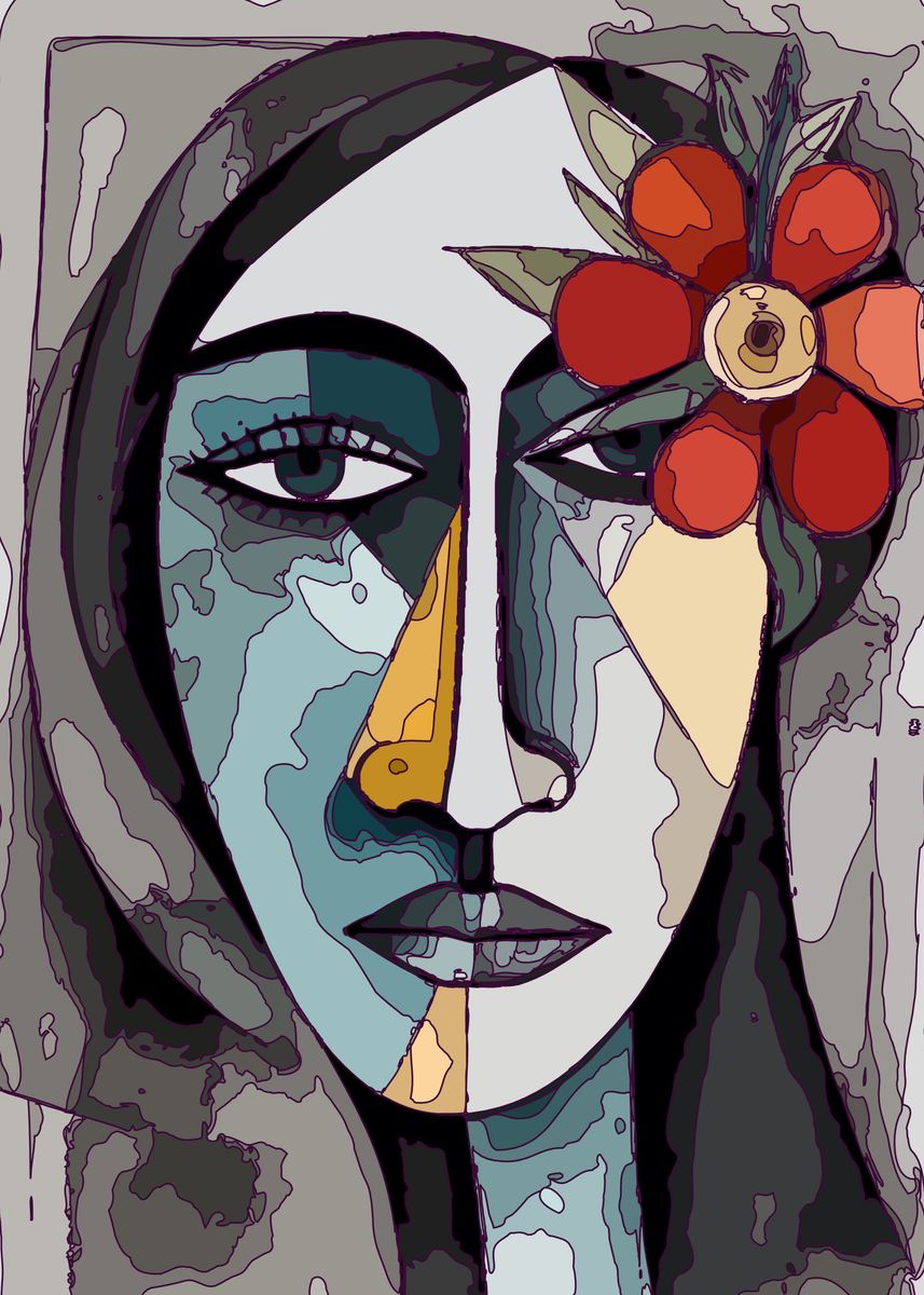 'Geometric Woman Face 2' Poster, picture, metal print, paint by 1x ...