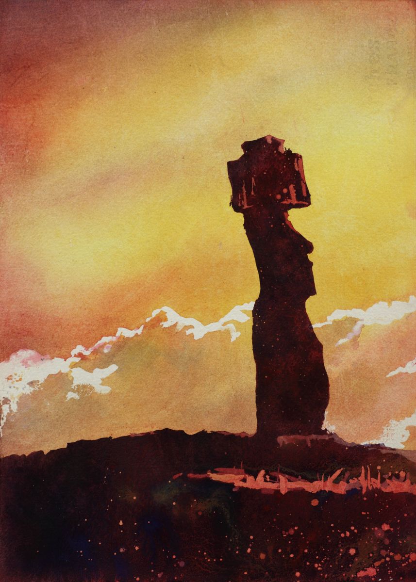 'Moai statue Easter Island' Poster, picture, metal print, paint by Ryan ...