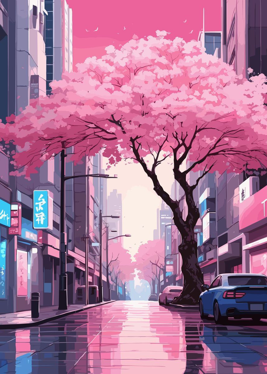 'Tokyo Sakura Street' Poster, picture, metal print, paint by Vicky ...