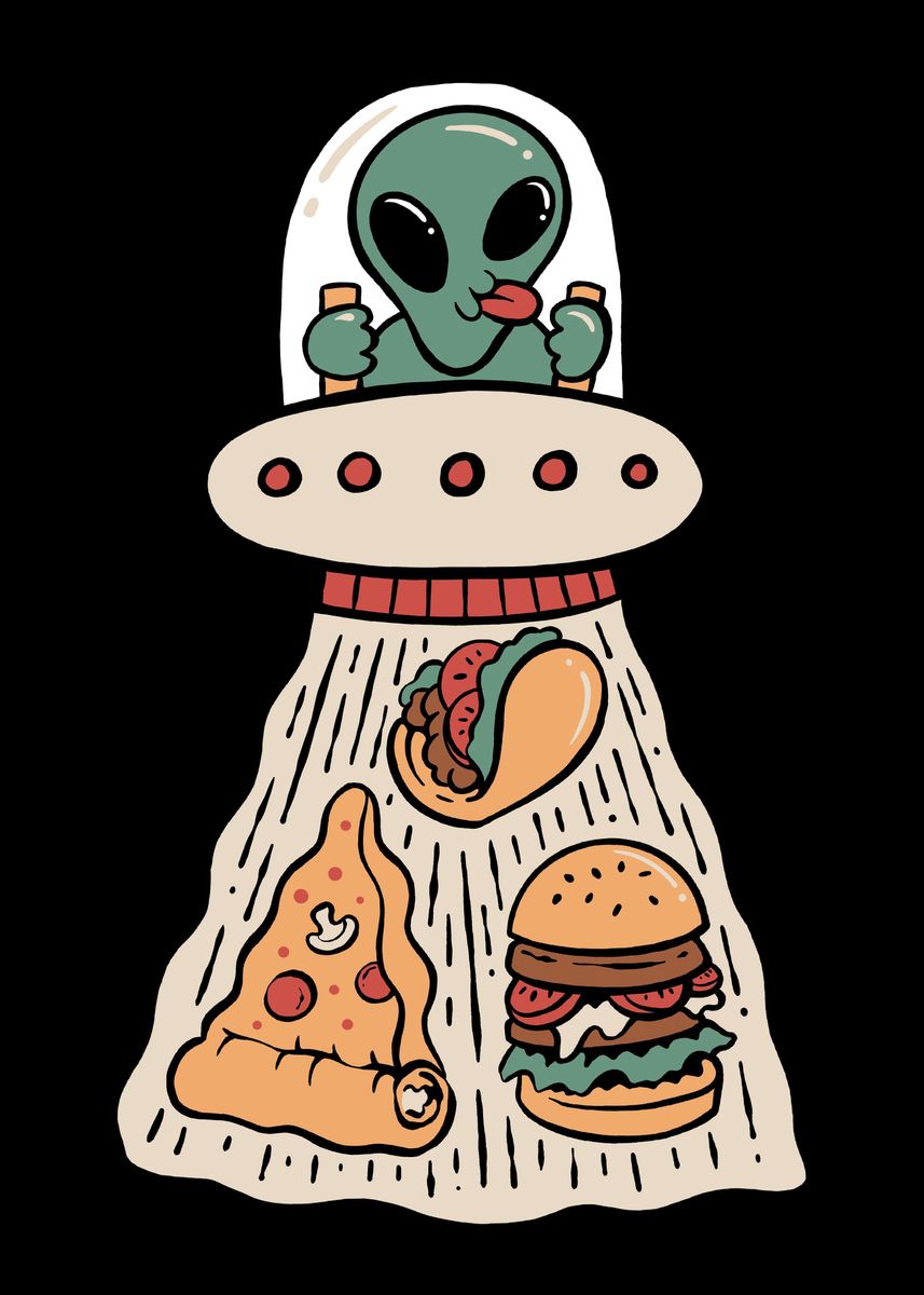 'Alien Foodie Invasion' Poster, picture, metal print, paint by Quilimo ...