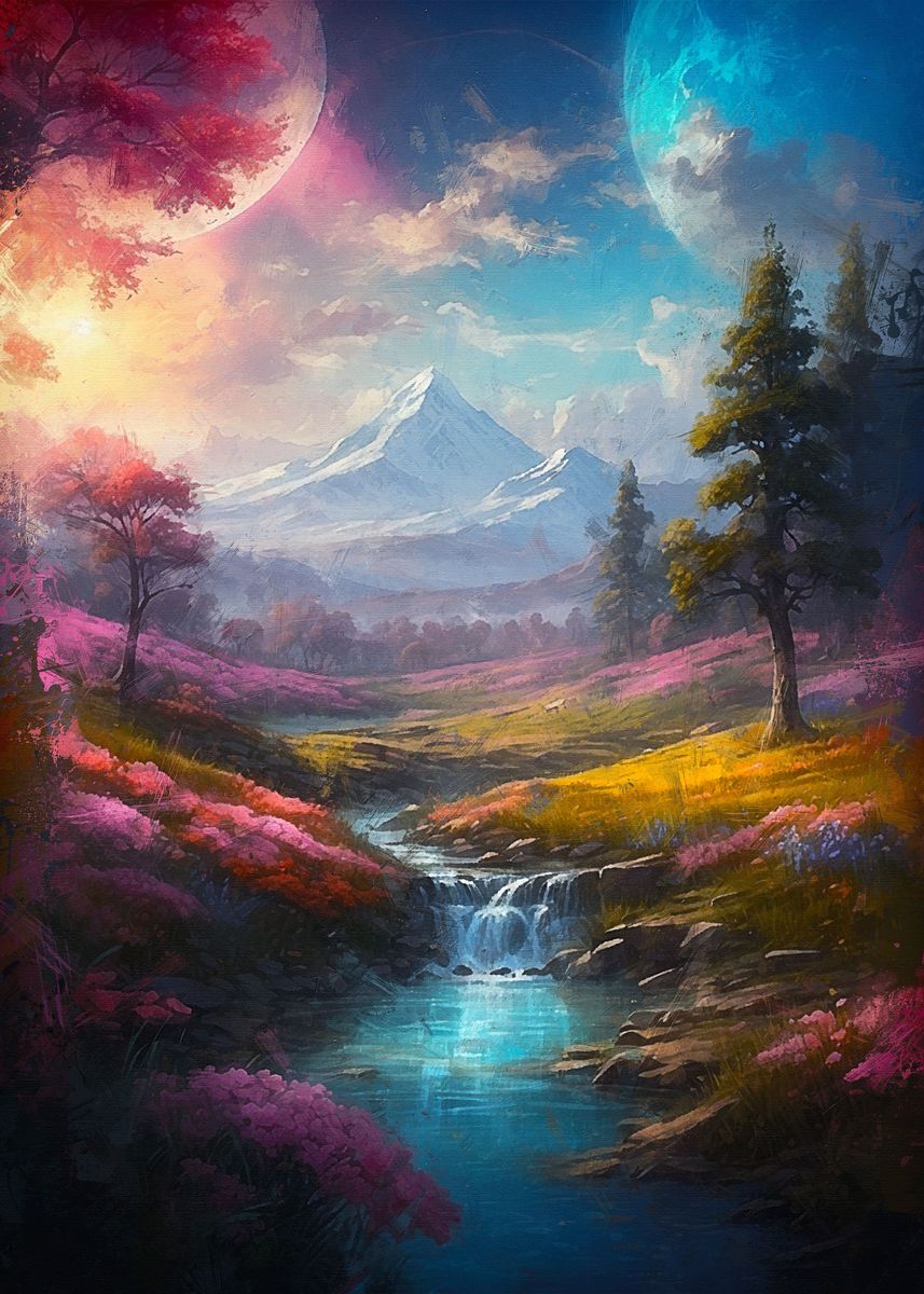 'Dreamlike River Landscape' Poster, picture, metal print, paint by ...